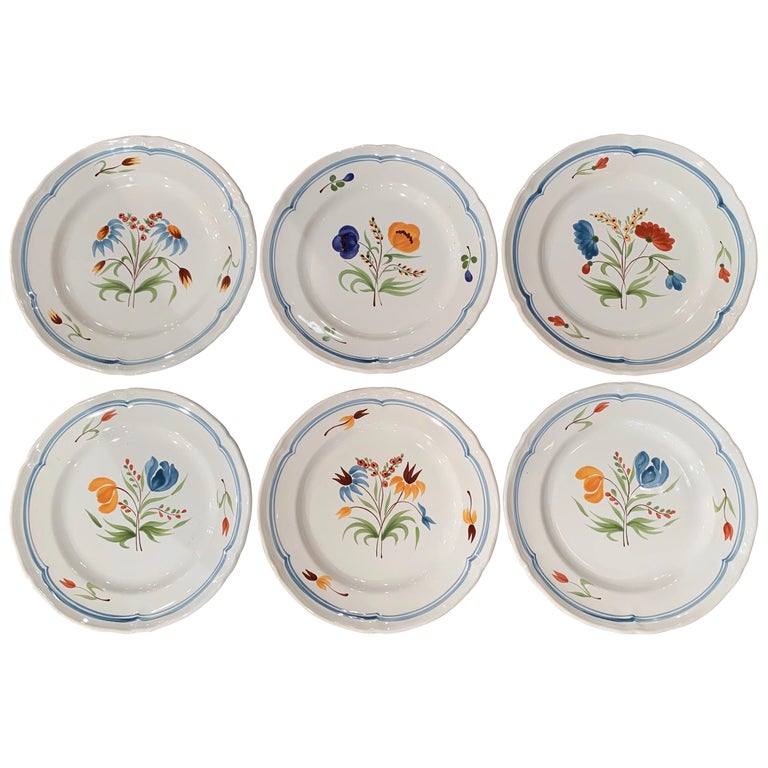 Set of Six French Hand Painted Ceramic Plates from Brittany at 1stDibs ...