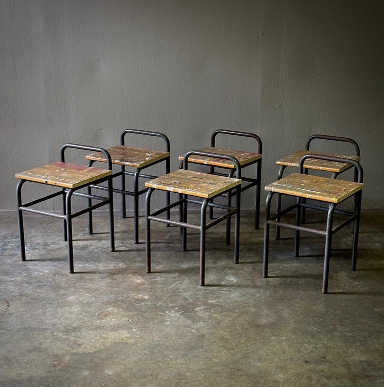 Set of Six French Mid-Century Industrial Artist Stools For Sale at 1stDibs