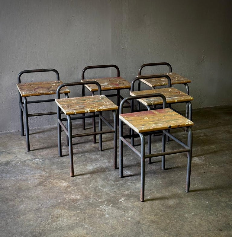 Set of Six French Mid-Century Industrial Artist Stools For Sale at 1stDibs