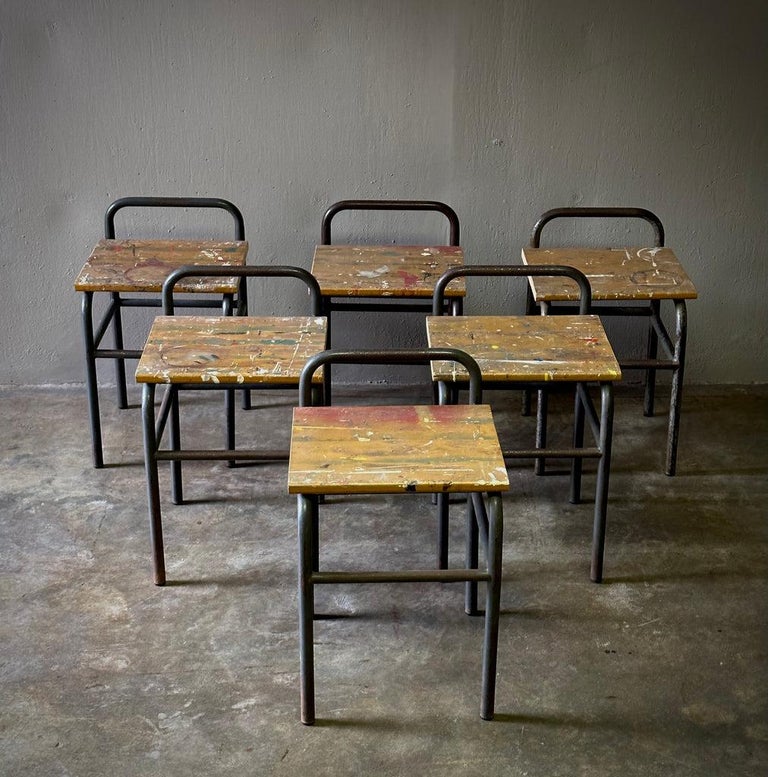 Set of Six French Mid-Century Industrial Artist Stools For Sale at 1stDibs