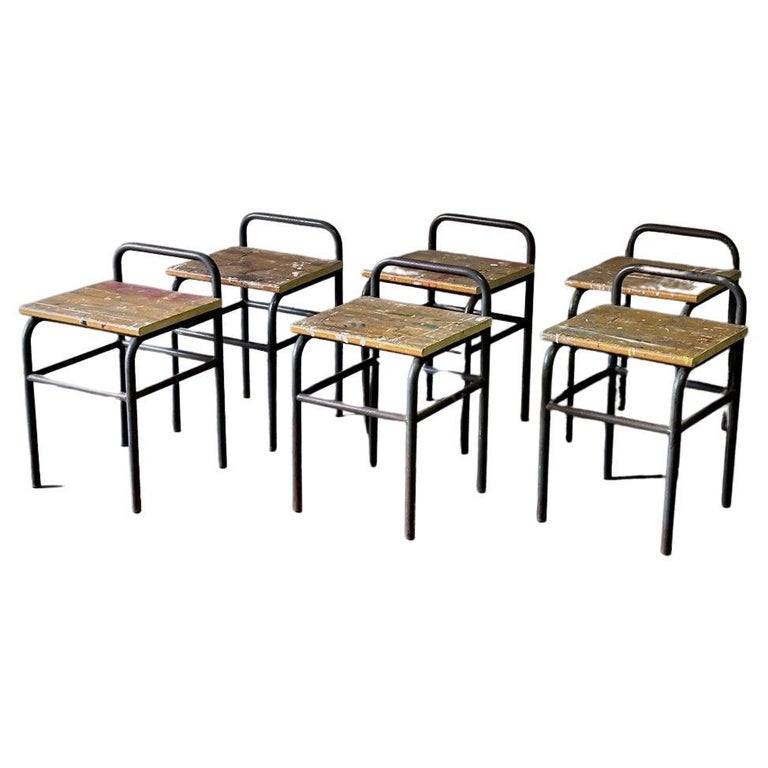 Set of Six French Mid-Century Industrial Artist Stools For Sale at 1stDibs