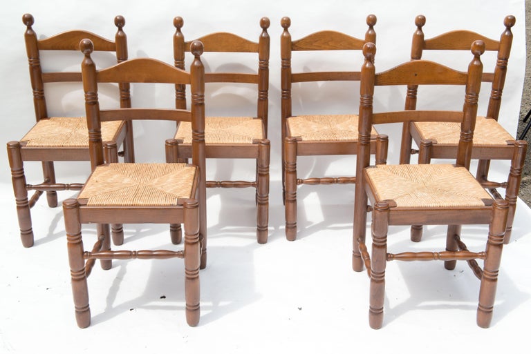 Set of Six French Rustic Ladder Back Dining Chairs, 1960s at 1stDibs