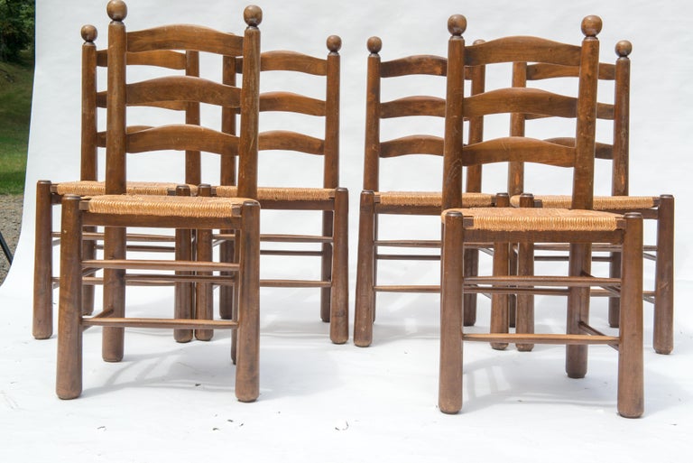 Set of Six French Rustic Ladder Back Dining Chairs, 1960s at 1stDibs