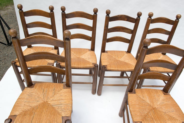 Set of Six French Rustic Ladder Back Dining Chairs, 1960s at 1stDibs