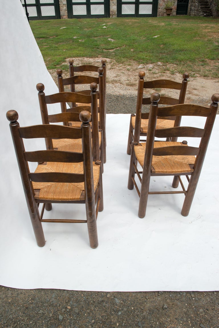Set of Six French Rustic Ladder Back Dining Chairs, 1960s at 1stDibs