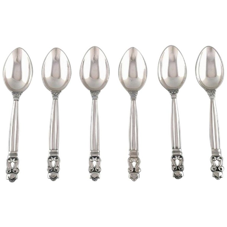 Set of Six Georg Jensen "Acorn" Large Teaspoons, Sterling Silver Dated ...