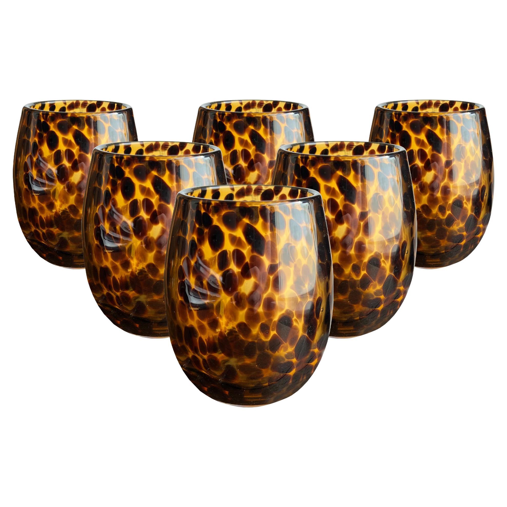 Set of Six Hand Blown Tortoise Glass Tumblers For Sale at 1stDibs