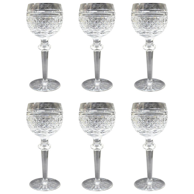 Set of Six Heavily Cut Waterford Knopped Stem Wine Glasses For Sale at ...