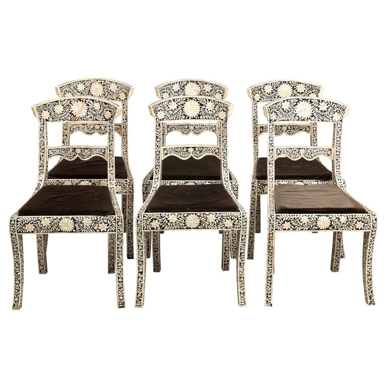 Set of Six Indian Bone Inlaid Chairs at 1stDibs