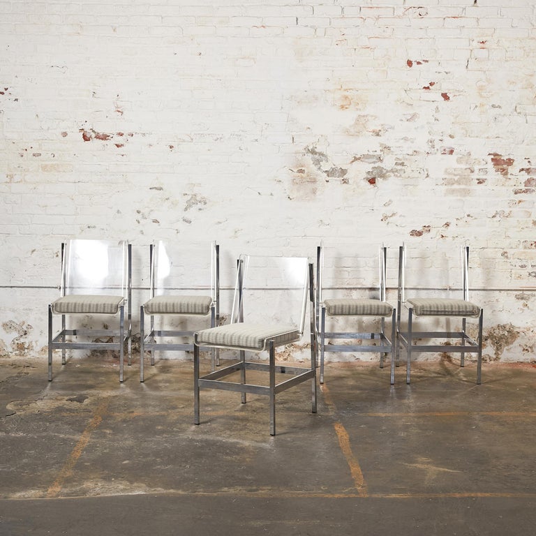 Set of Six Italian Chairs in Chromed Metal Structure and Lucite Seat ...