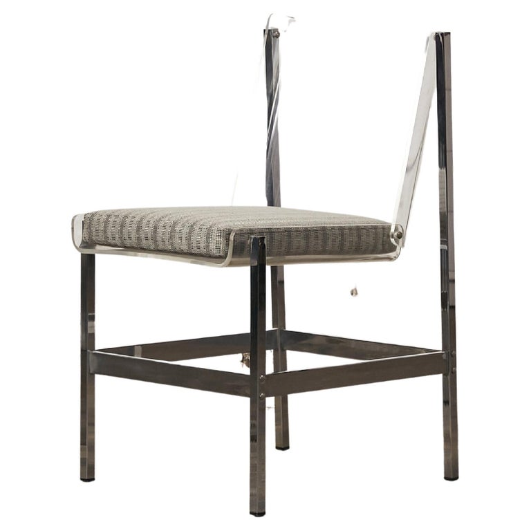 Set of Six Italian Chairs in Chromed Metal Structure and Lucite Seat ...