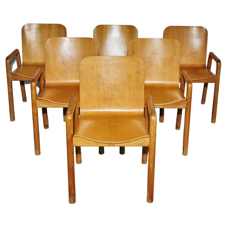 Set of Six Italian Chairs of the Sixties in Beech Wood and Birch Wood ...