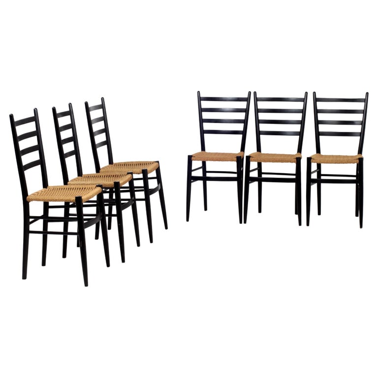Set of Six Italian Midcentury Gio Ponti Style Dining Chairs, Italy ...