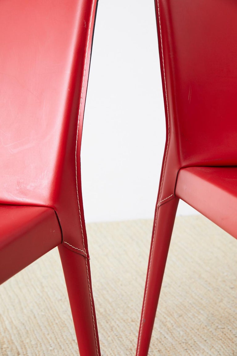 Set of Six Italian Red Leather Wrapped Dining Chairs at 1stDibs | red ...