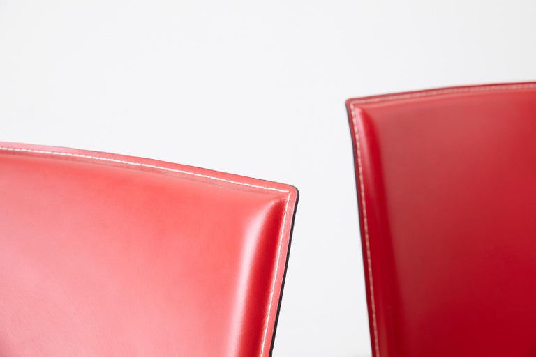 Set of Six Italian Red Leather Wrapped Dining Chairs at 1stDibs | red ...