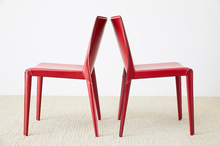 Set of Six Italian Red Leather Wrapped Dining Chairs at 1stDibs | red ...