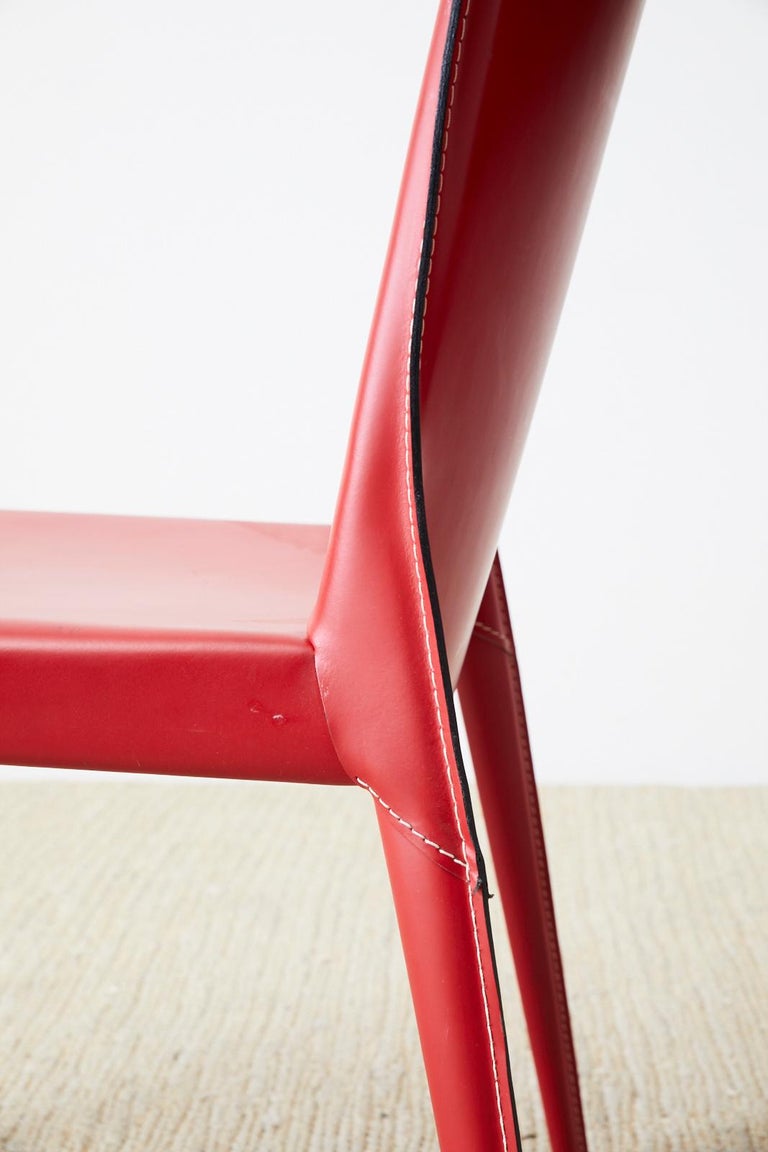 Set of Six Italian Red Leather Wrapped Dining Chairs at 1stDibs | red ...