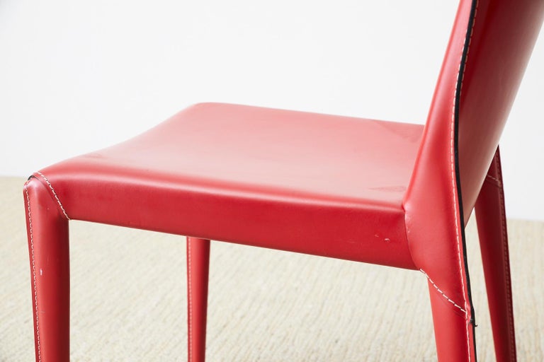 Set of Six Italian Red Leather Wrapped Dining Chairs at 1stDibs | red ...