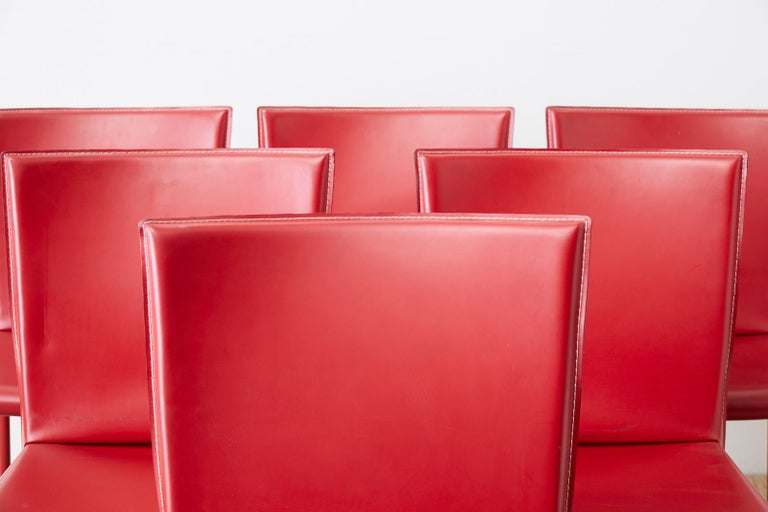 Set of Six Italian Red Leather Wrapped Dining Chairs at 1stDibs | red ...