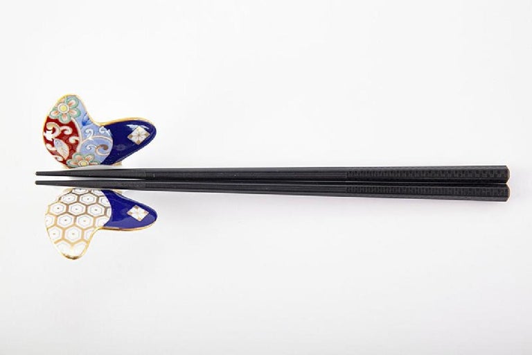 Set of Six Japanese Contemporary Red Blue Gold Porcelain Chopstick ...