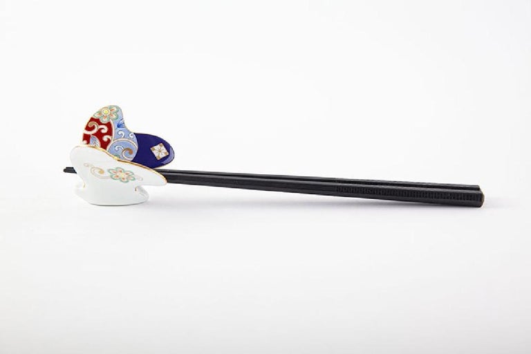 Set of Six Japanese Contemporary Red Blue Gold Porcelain Chopstick ...