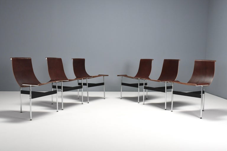 Set of Six Katavolos, Kelley and Littell T-Chairs in Dark Brown Leather ...