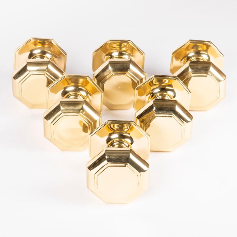 Set of Six Large Brass Octagonal Door Pulls For Sale at 1stDibs