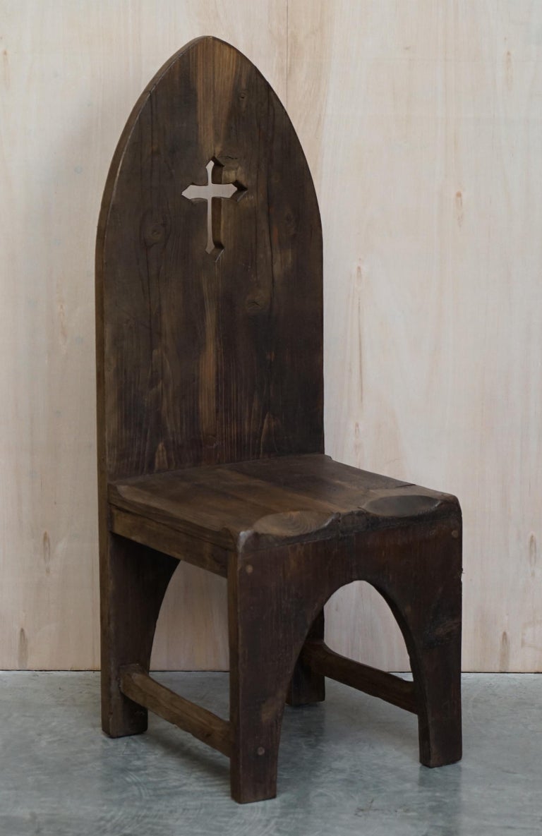 Set of Six Large Hand Carved Medieval Gothic Style Arched Back Dining ...