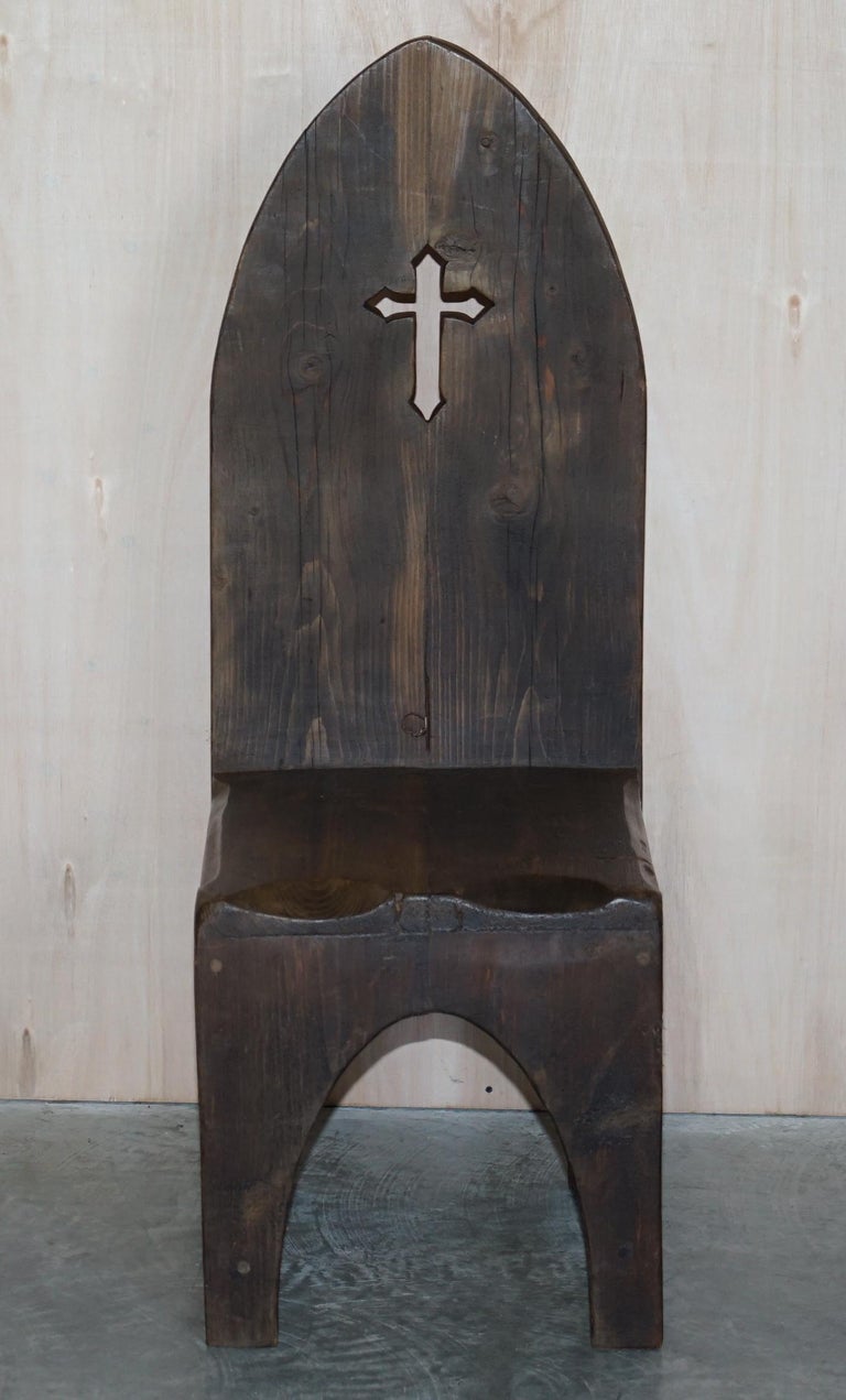Set of Six Large Hand Carved Medieval Gothic Style Arched Back Dining ...