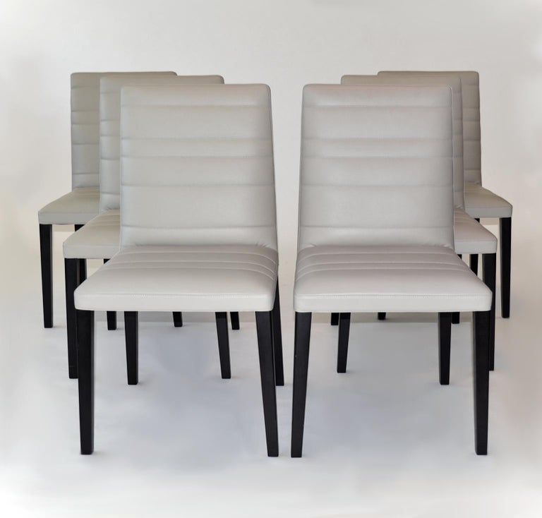 Set of Six Leather and Wood Louise Dining or Side Chairs by Poltrona ...