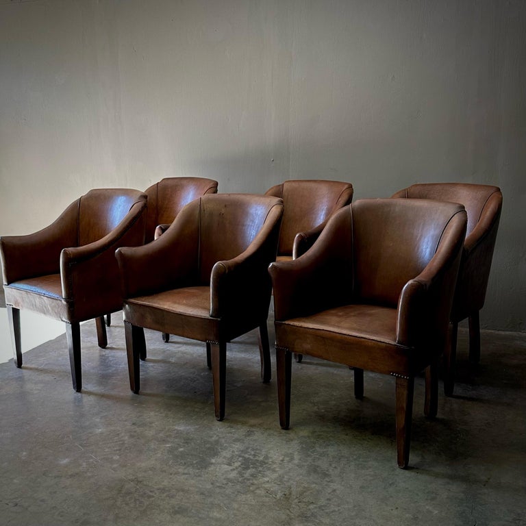 Set of Six Leather Dining Chairs For Sale at 1stDibs