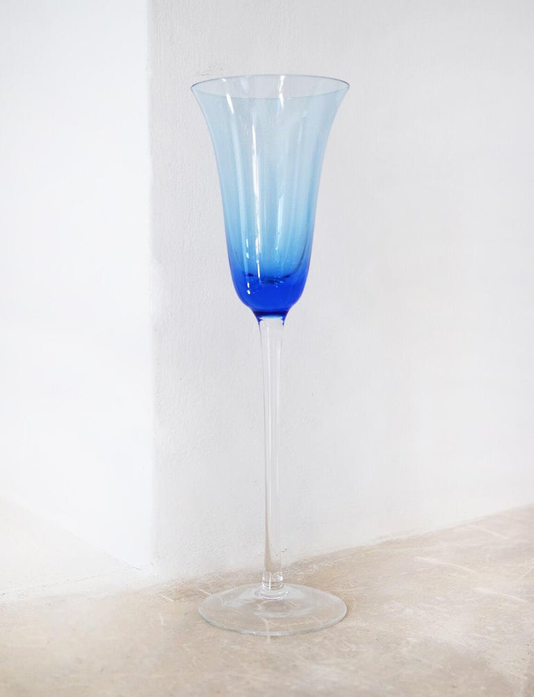 Six Italian Hand-Blown Long Stemmed '80s Blue Nason Moretti Flutes For ...