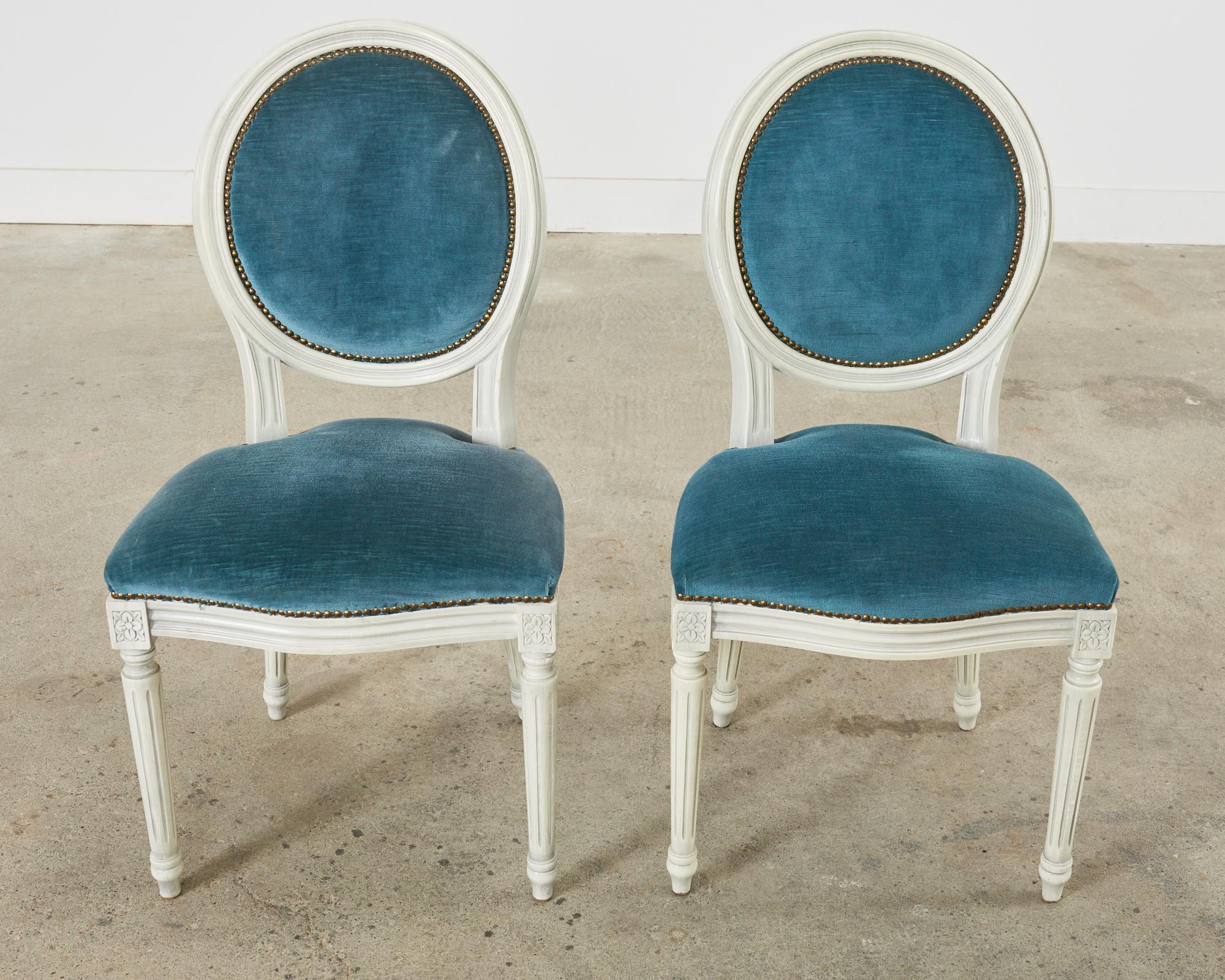Set of Six Louis XVI Style Painted Dining Chairs For Sale at 1stDibs