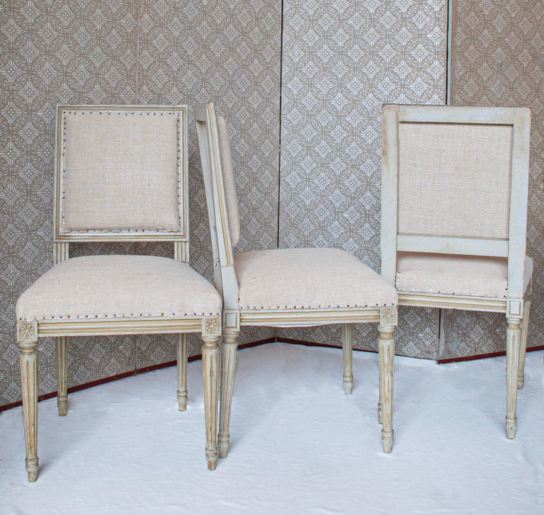 Set of Six Louis XVI Style Square Back Dining Chairs Star Rosettes at ...