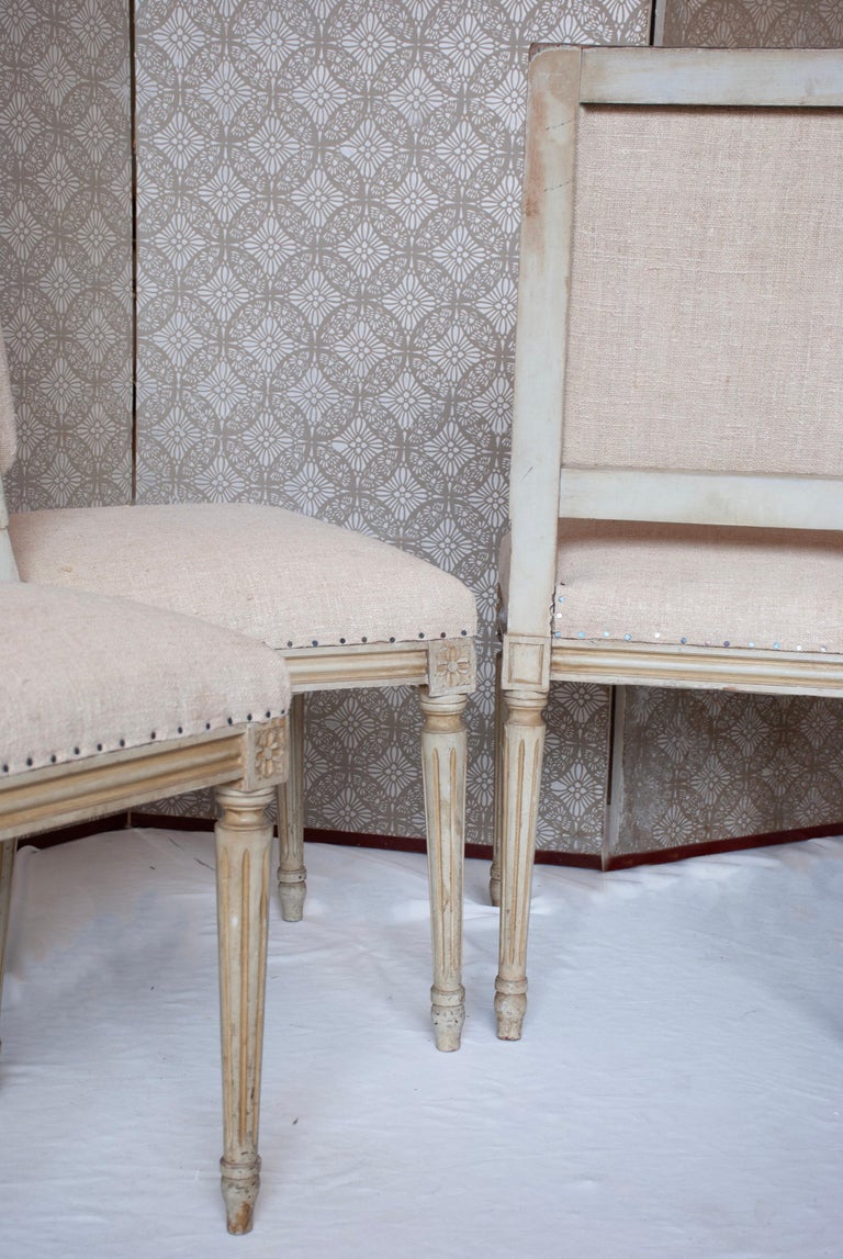 Set of Six Louis XVI Style Square Back Dining Chairs Star Rosettes at ...