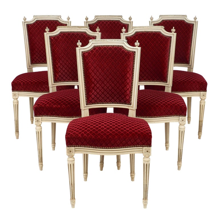 Set of Six Louis XVI Style Velvet Dining Chairs at 1stDibs