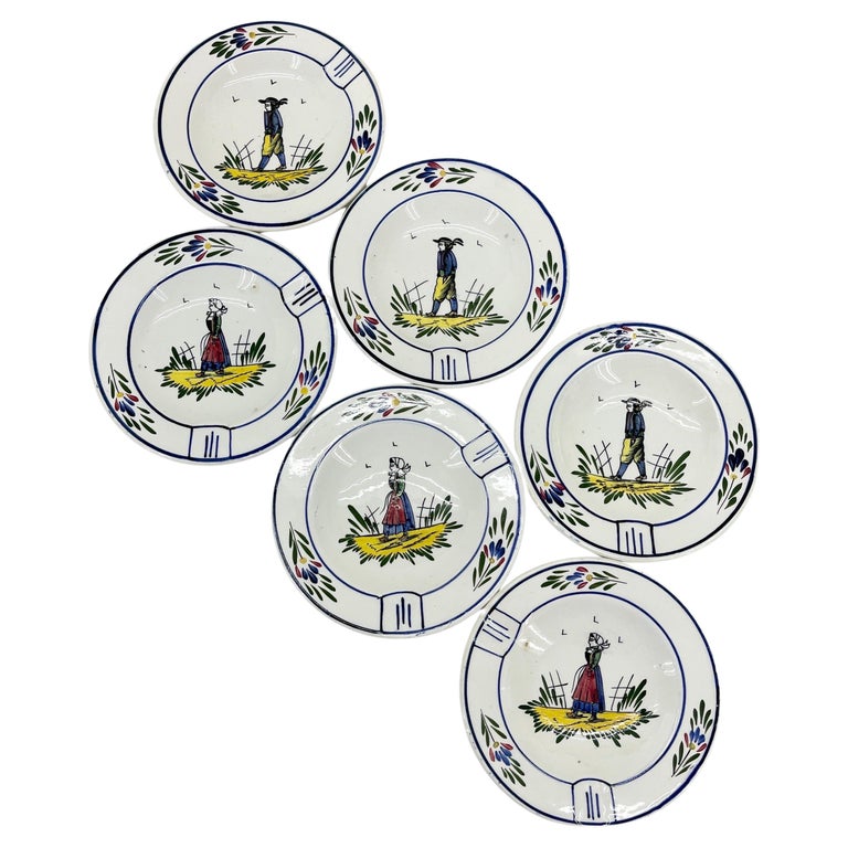 Set of Six Marked P.V. French Faience Plates, circa 1960 For Sale at ...