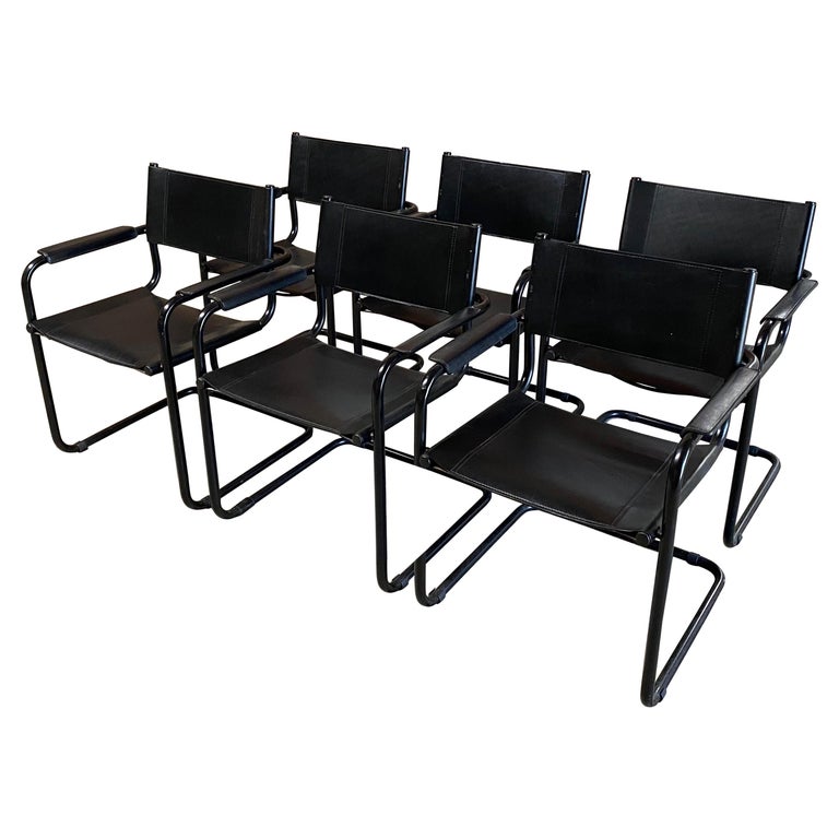 Set of Six Matteo Grassi Style MG5 Cantilever Leather Chairs at 1stDibs
