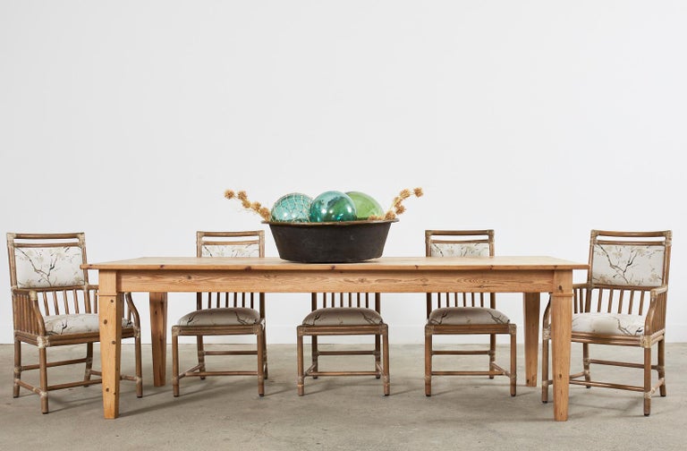 Set of Six McGuire Rattan Dining Chairs with Asian Motif Fabric For ...