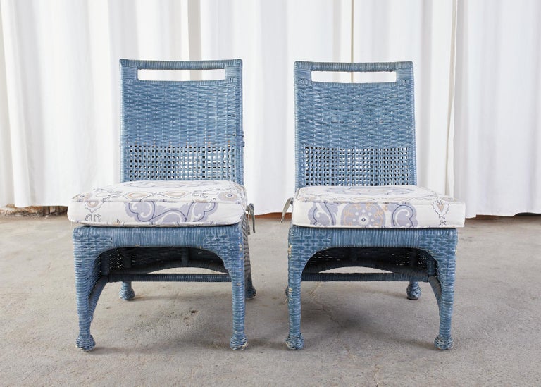 Set of Six McGuire Woven Rattan French Blue Dining Chairs at 1stDibs ...