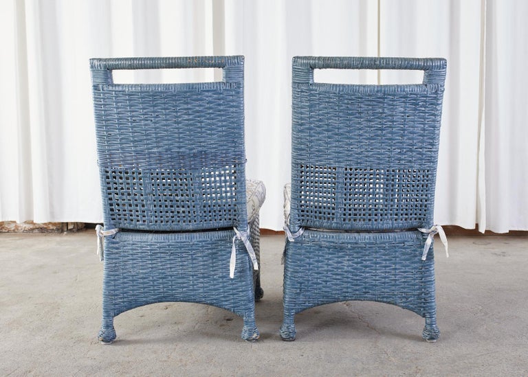 Set of Six McGuire Woven Rattan French Blue Dining Chairs at 1stDibs ...