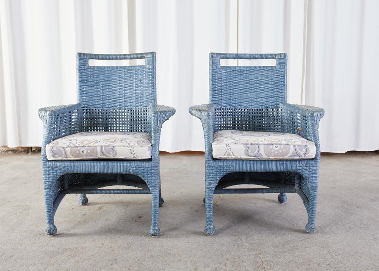 Set of Six McGuire Woven Rattan French Blue Dining Chairs at 1stDibs ...