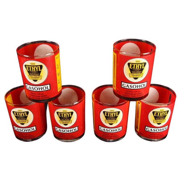 Set of Six MCM "Ethyl Anti Knock Compound Gasohol" Highball Glasses by ...