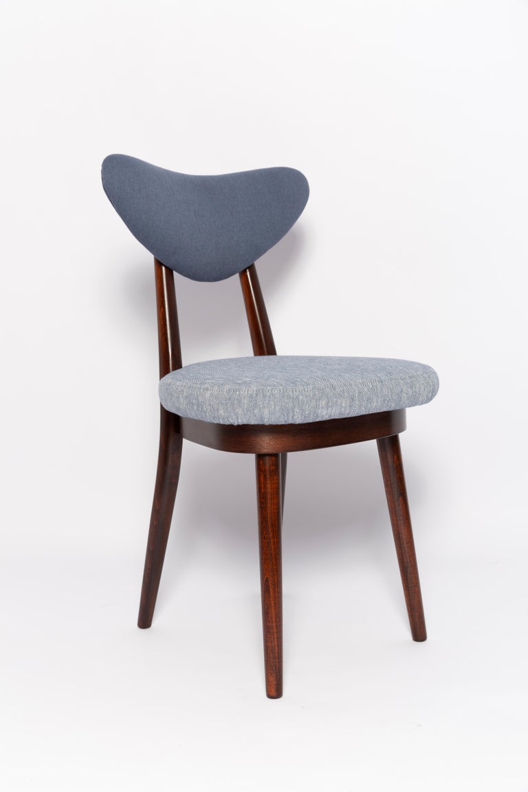 Set of Six Midcentury Light and Medium Blue Denim Heart Chairs, Europe ...