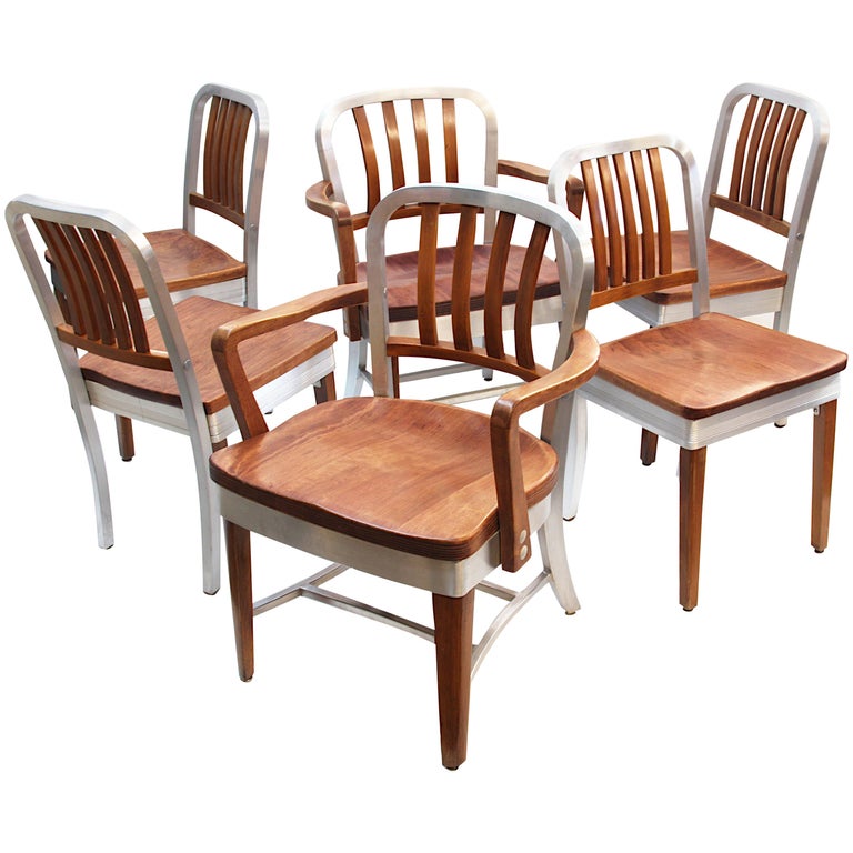 Set of Six Mid-Century Modern Industrial Aluminum and Wood Chairs by ...