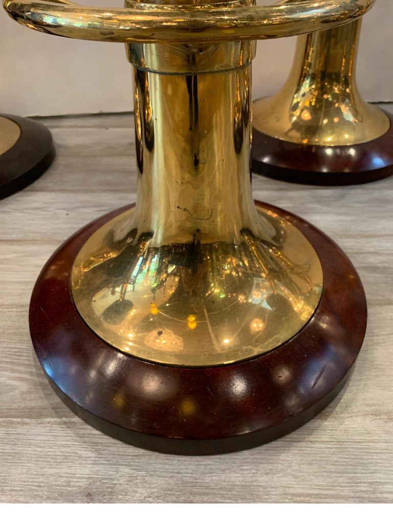 Set of Six Midcentury Solid Mahogany and Brass Nautical Bar Stools For ...