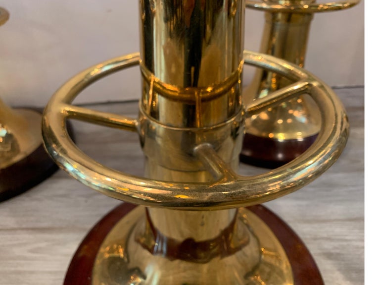 Set of Six Midcentury Solid Mahogany and Brass Nautical Bar Stools For ...