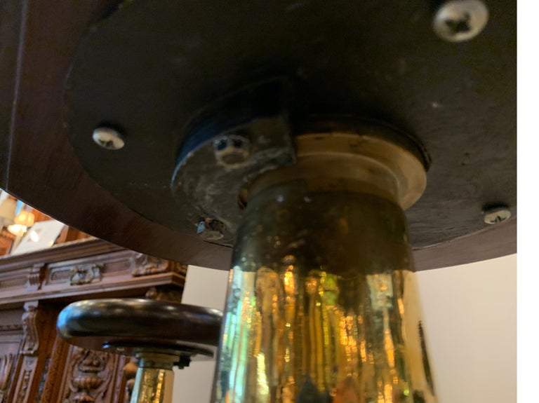 Set of Six Midcentury Solid Mahogany and Brass Nautical Bar Stools For ...