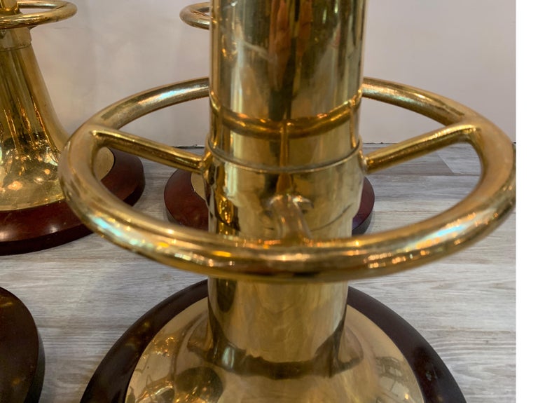 Set of Six Midcentury Solid Mahogany and Brass Nautical Bar Stools For ...