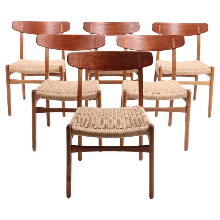Set of Six Midcentury CH 23 Side Chairs in Teak and Oak by Wegner ...